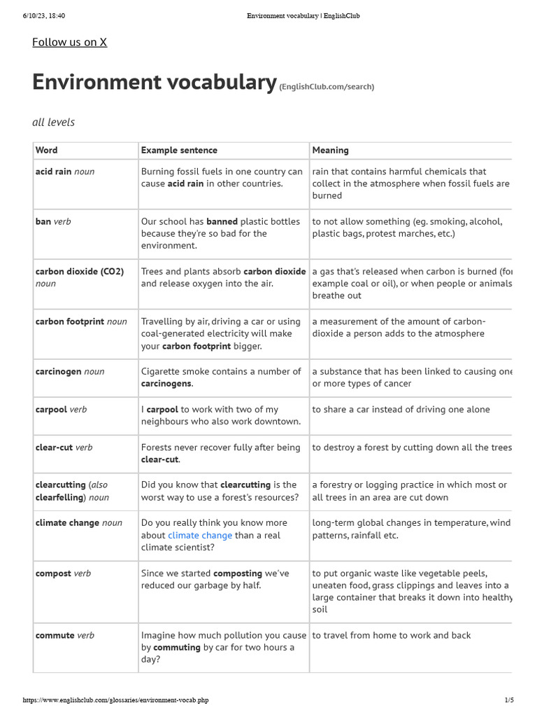 Essential Environment Vocabulary Guide | PDF
