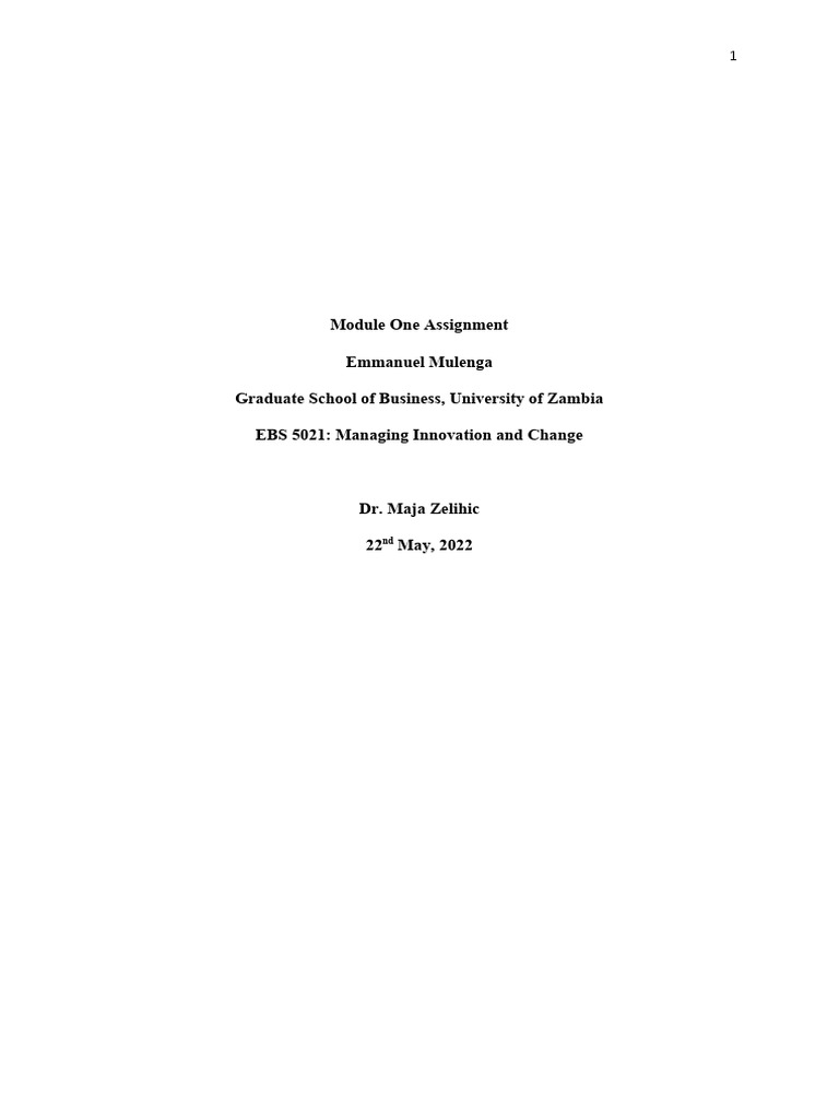 Managing Innovation and Change-EBS 5021-Module One Assignment | PDF