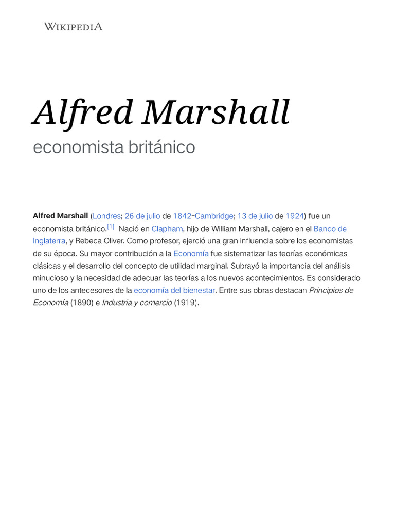Alfred Marshall - Wikipedia, La Enciclopedia Libre | PDF