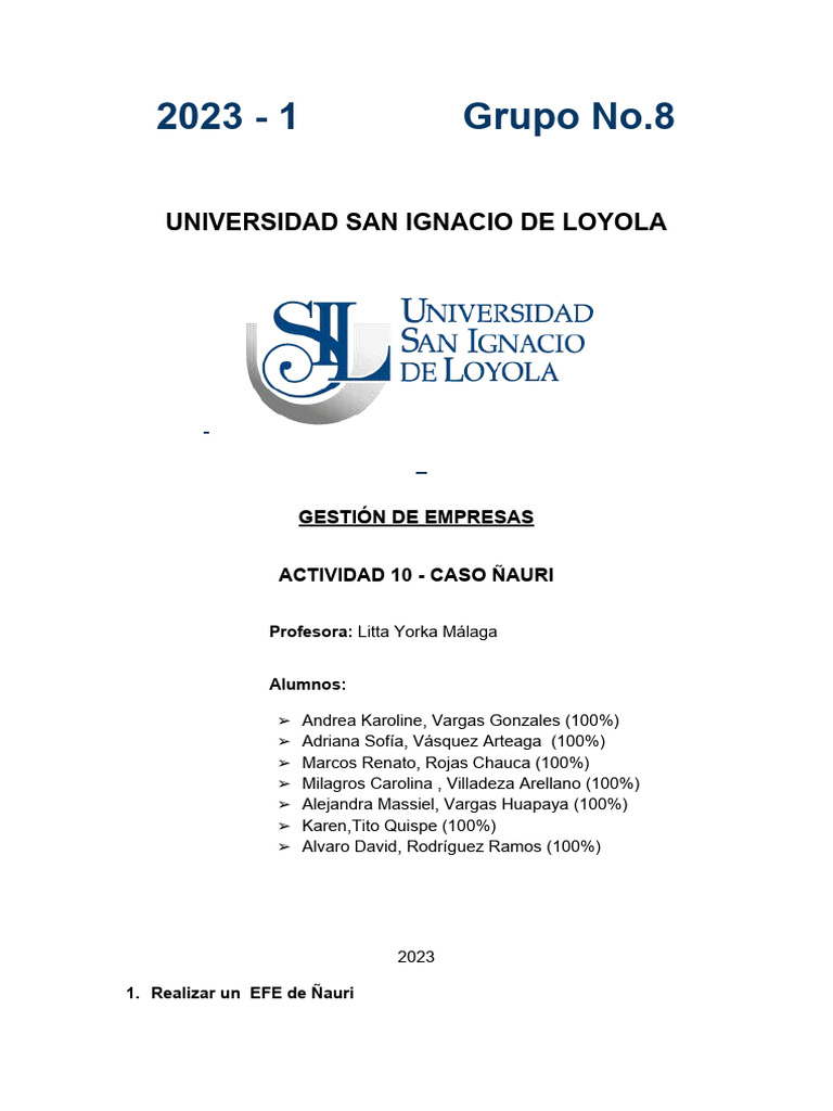 Actividad 10 Caso Ñauri - Grupo 8 | PDF