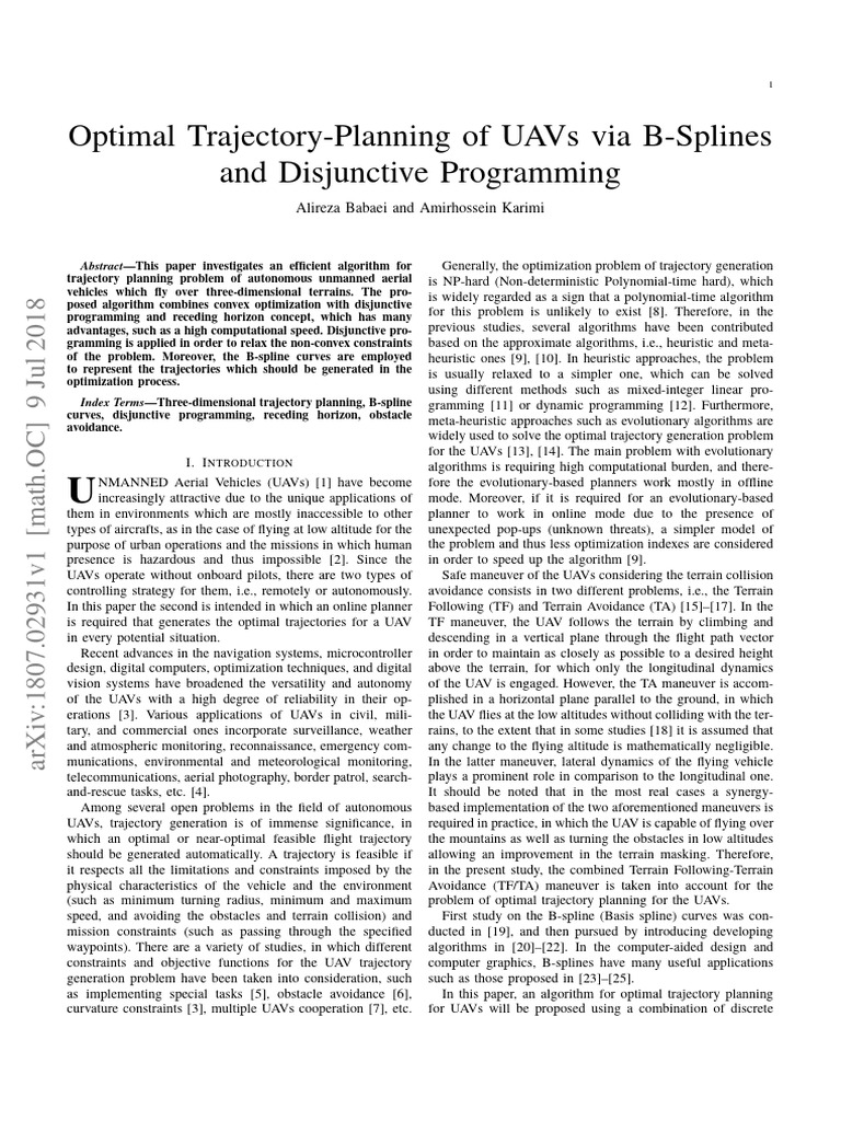 Optimal Trajectory-Planning of Uavs Via B-Splines and Disjunctive Programming | PDF