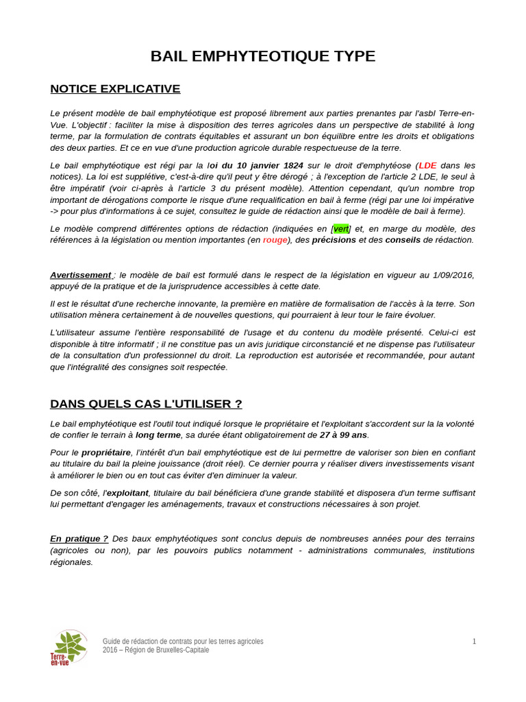 Bail A Emphyteotique Type Tev2016 | PDF