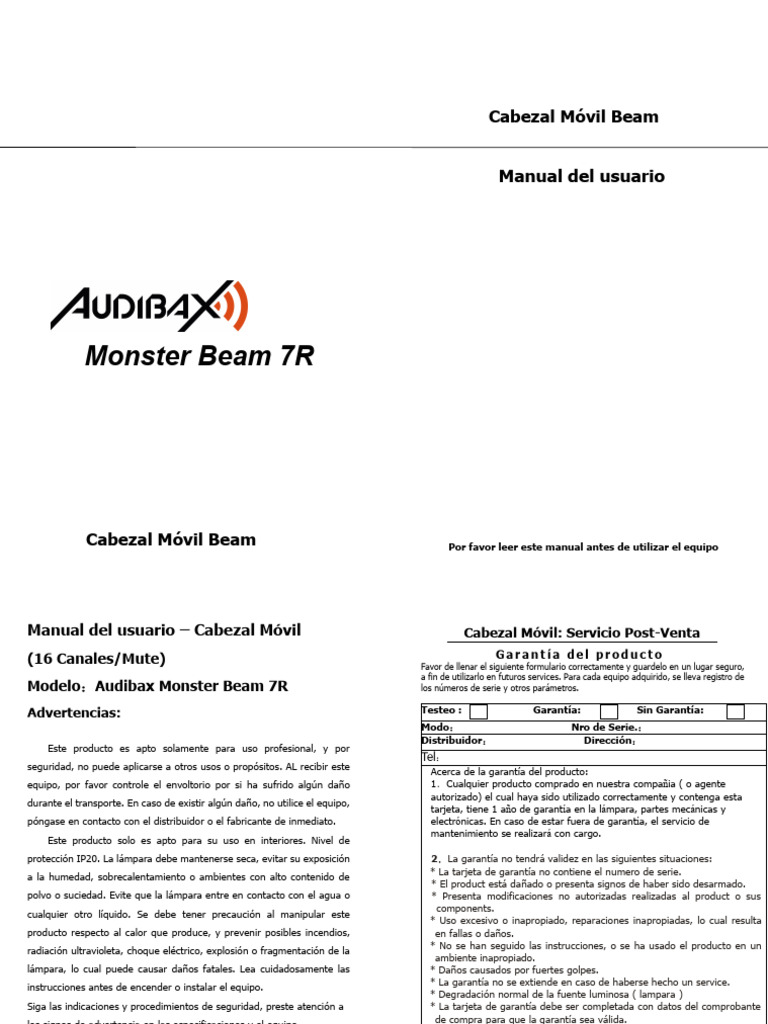 Manual Del Usuario Monster Beam 7R | PDF