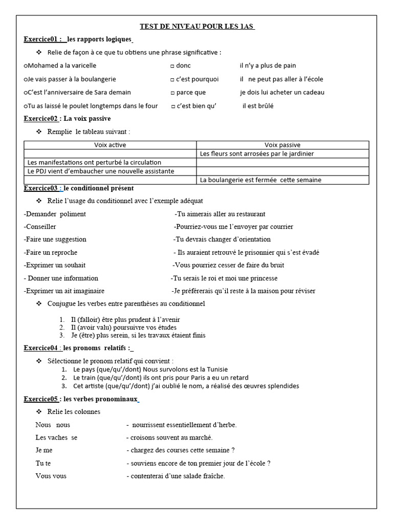 TEST-DE-NIVEAU (1) Exercices | PDF