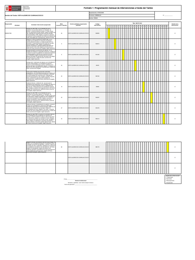 Formato 1 - Programación Mensual de Intervenciones MAYO | PDF