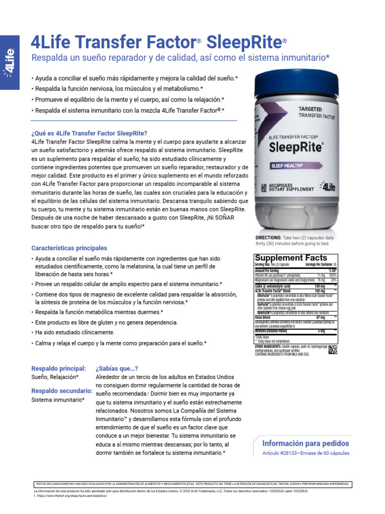 4life Transfer Factor Sleeprite Pps Spa | PDF