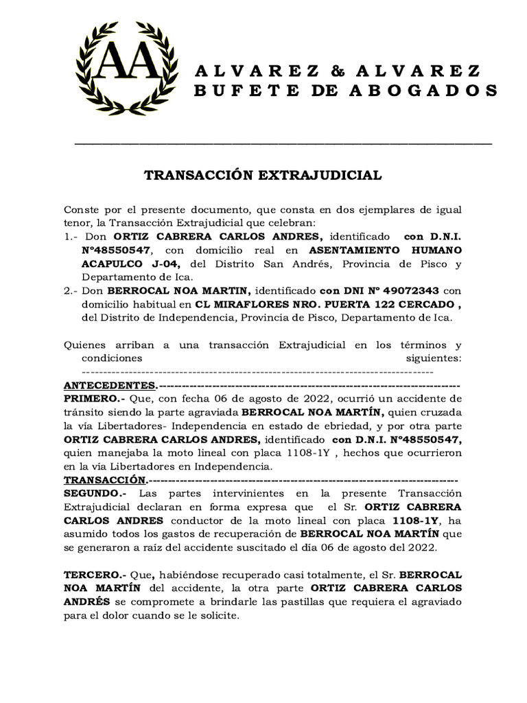 Transacción Extrajudicial | PDF