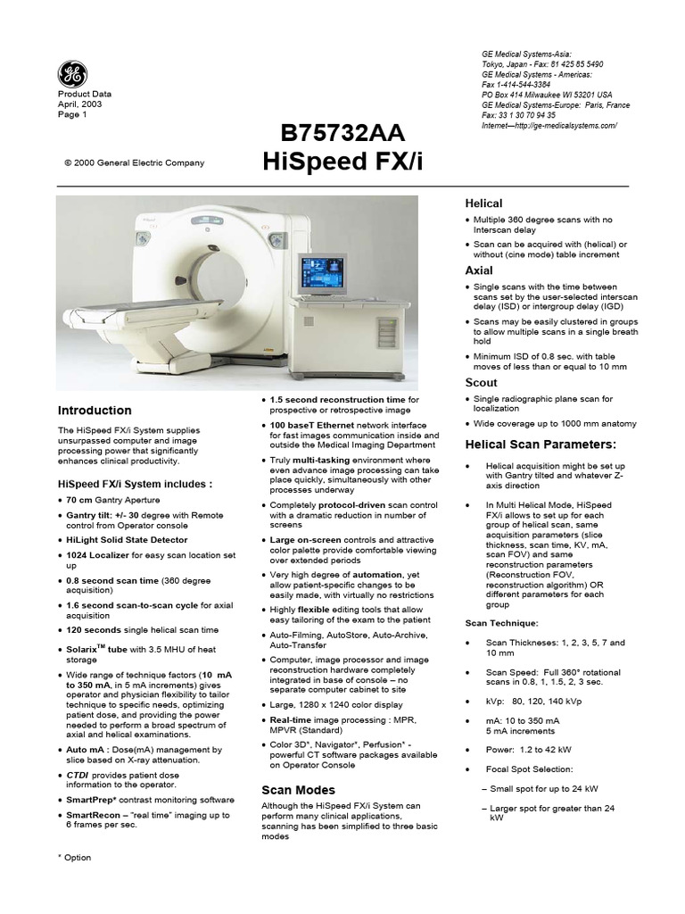 Ge Hispeed Single Slice CT Scan Machine | PDF