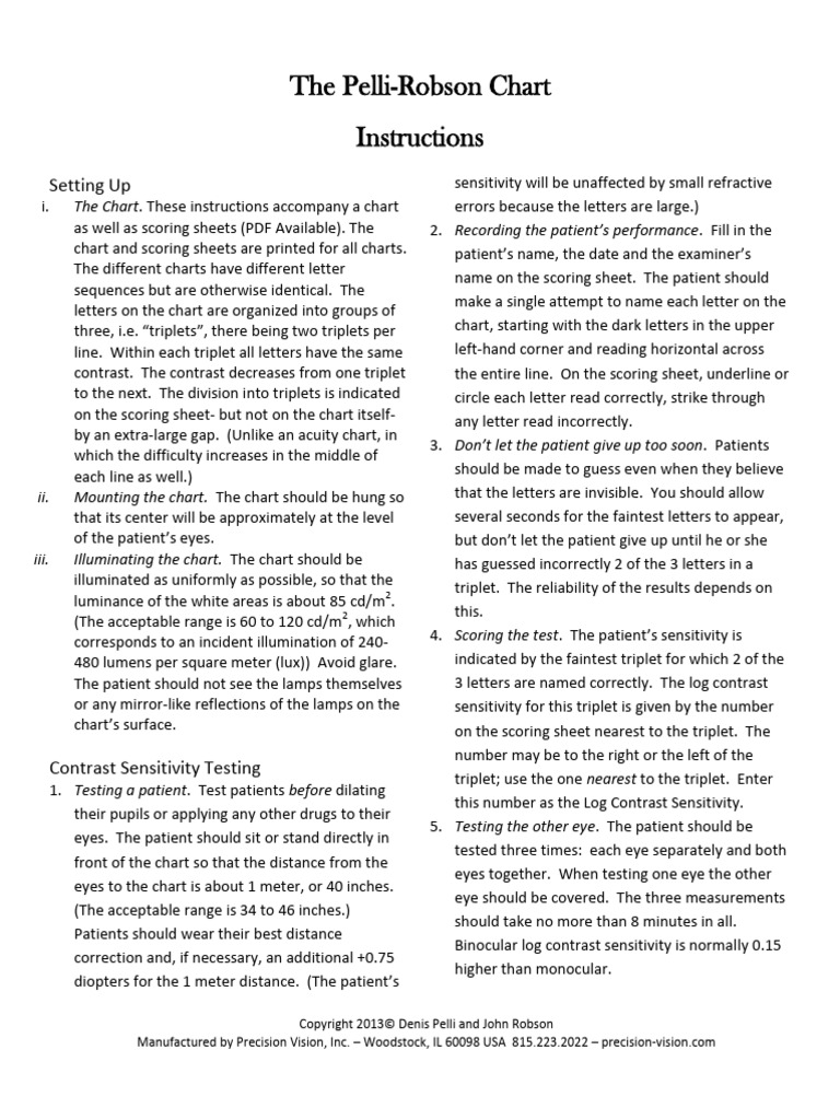 B2f0f8ad Pelli Robson Instructions | PDF | Contrast (Vision) | Light