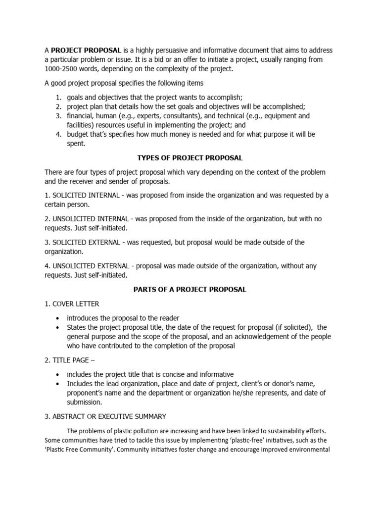 A PROJECT PROPOSAL Is A Highly Persuasive and Informative Document That ...