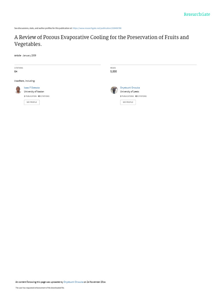 A Review of Porous Evaporative Cooling For The Preservation of Fruits ...