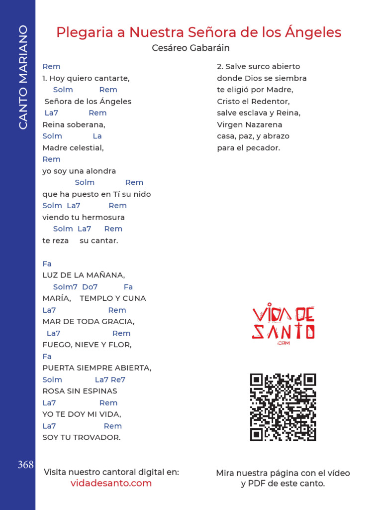 Plegaria A Nuestra Senora de Los Angeles Letra | PDF | Poesía