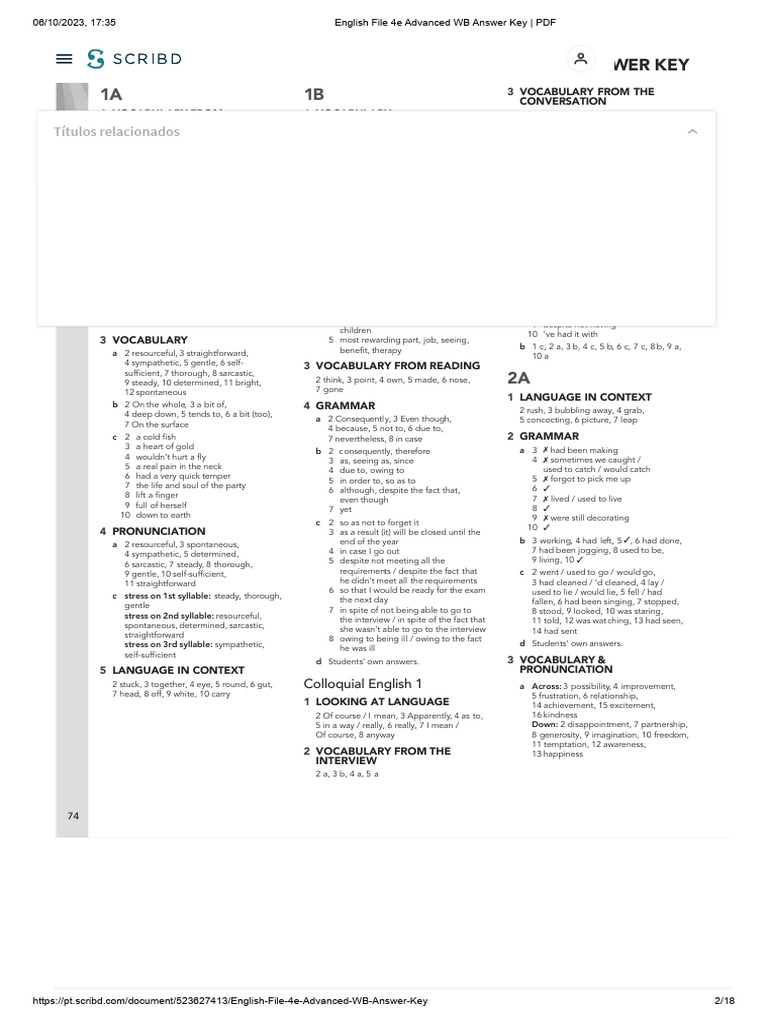 English File 4e Advanced WB Answer Key - PDF | PDF