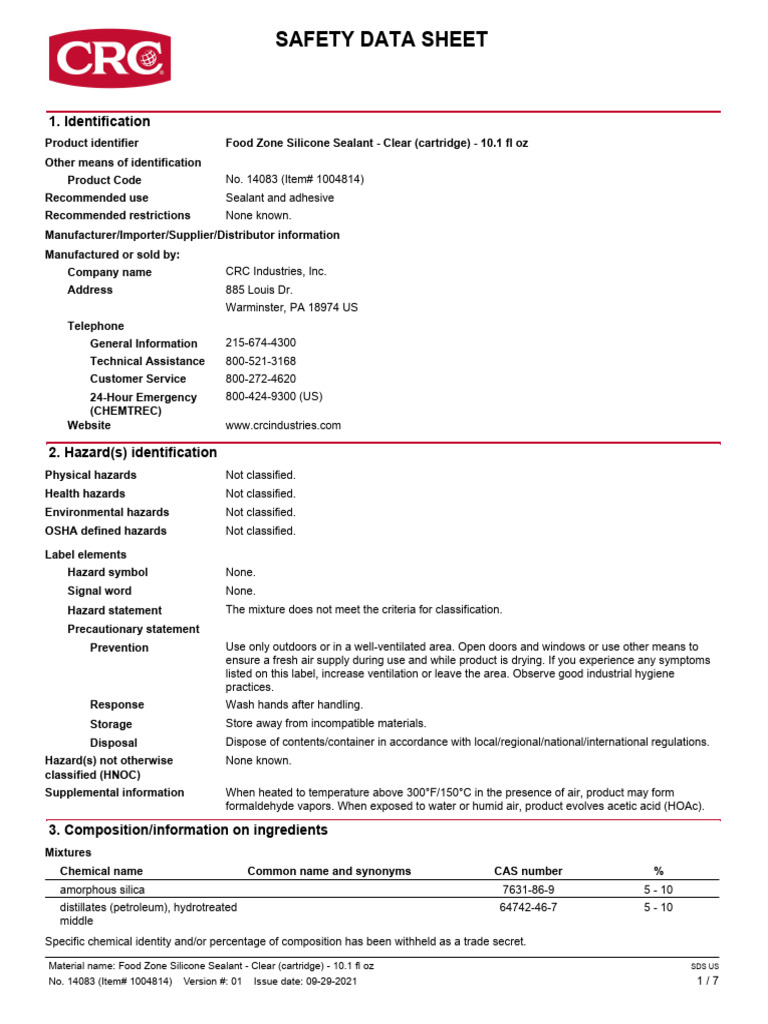 MSDS Lem Food Grade | PDF