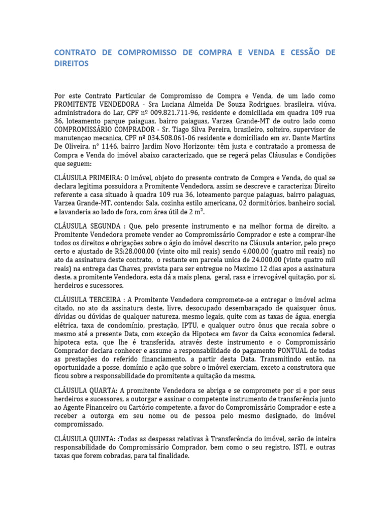 Contrato de Compromisso de Compra e Venda e Cessao de Direito | PDF