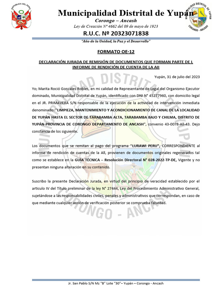 Declaracion Jurada Lurawi Peru | PDF