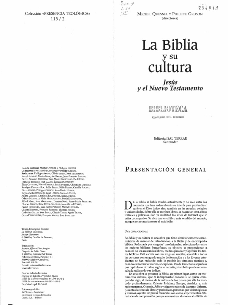 La Biblia y Su Cultura Jesús y El Nuevo Testamento Michael Quesnel | PDF