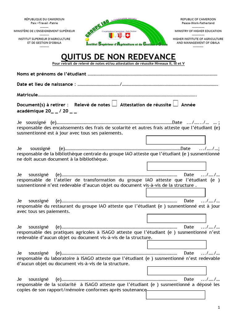 Quitus de non redevance ISAGO | PDF