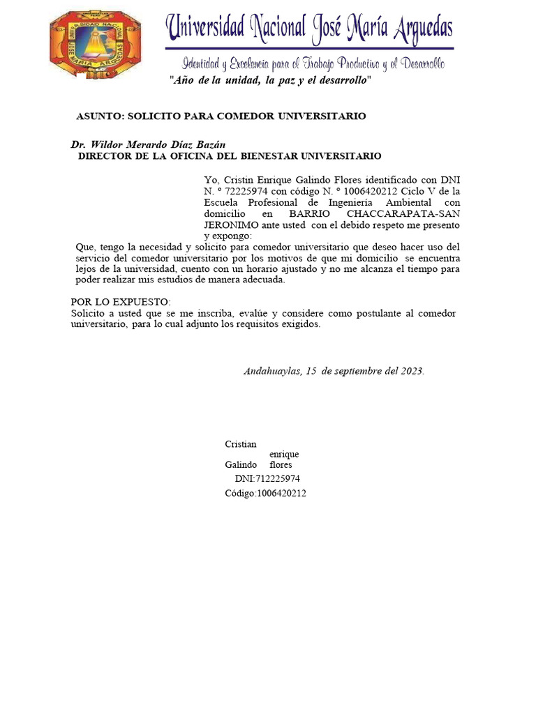 Solicitud de Comedor 1 | PDF