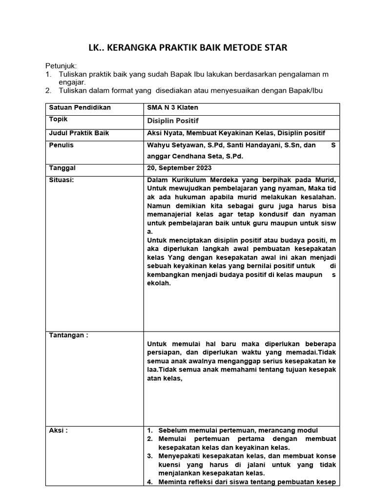 LK - Kerangka Praktik Baik Metode STAR | PDF | Karier & Perkembangan