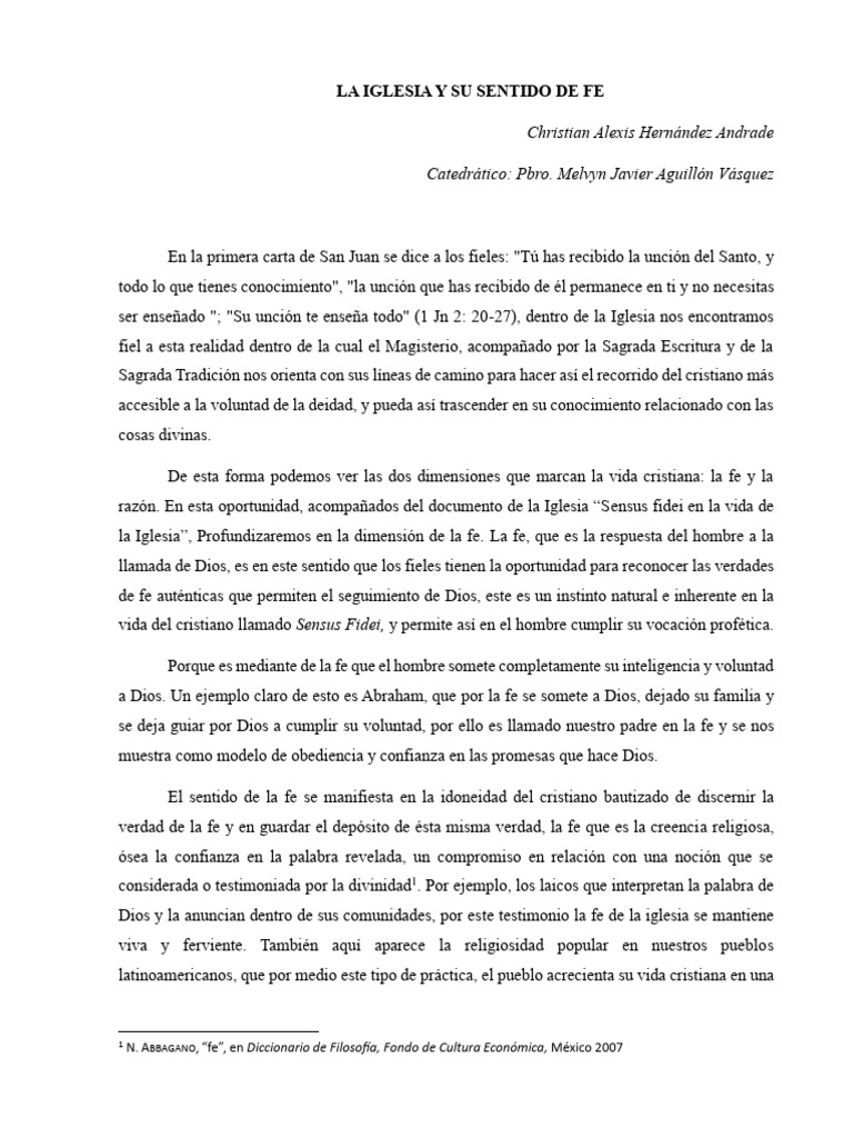 Ensayo Sensus Fidei | PDF