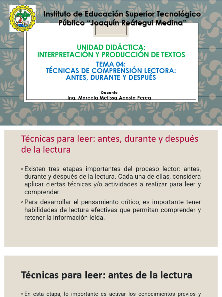 TEMA 04 - ANTES, DURANTE Y DESPUÉS DE LA LECTURA | PDF | Comprensión ...