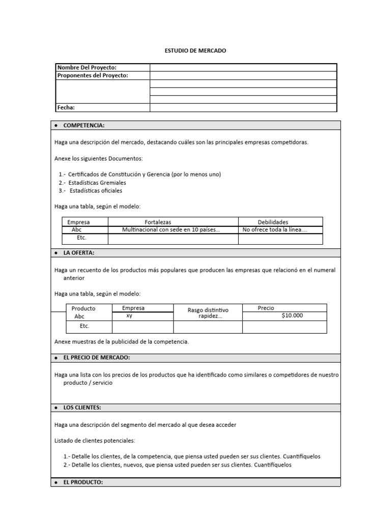 Formato ESTUDIO DE MERCADO | PDF