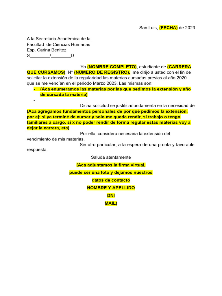 Solicitud de Extensión de Regularidad | PDF