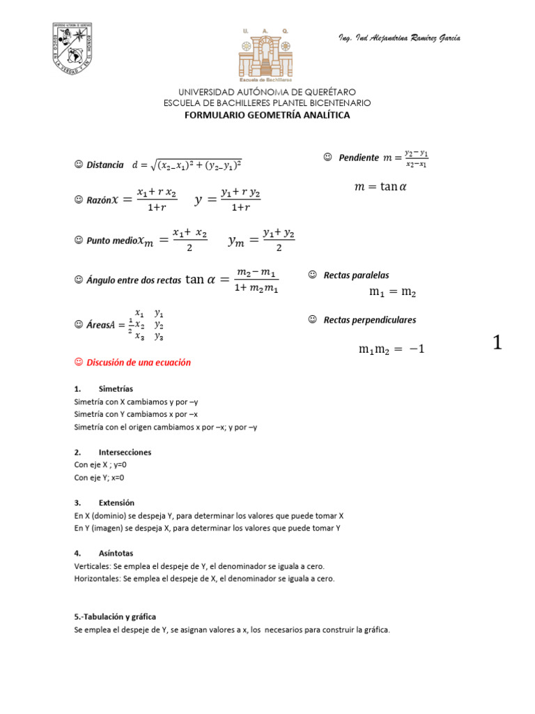 Formulario Mate 4 | Descargar gratis PDF | Pendiente | Línea (geometría)