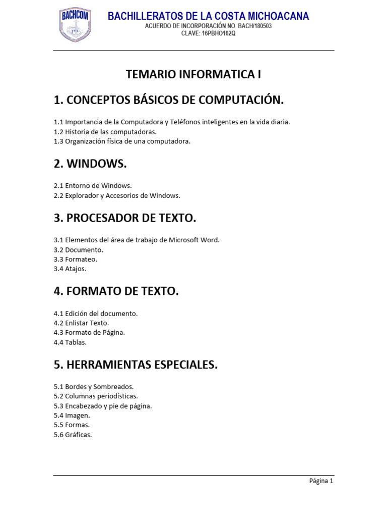 Temario Informatica 1 | PDF | Archivo de computadora | Almacenamiento de datos de la computadora