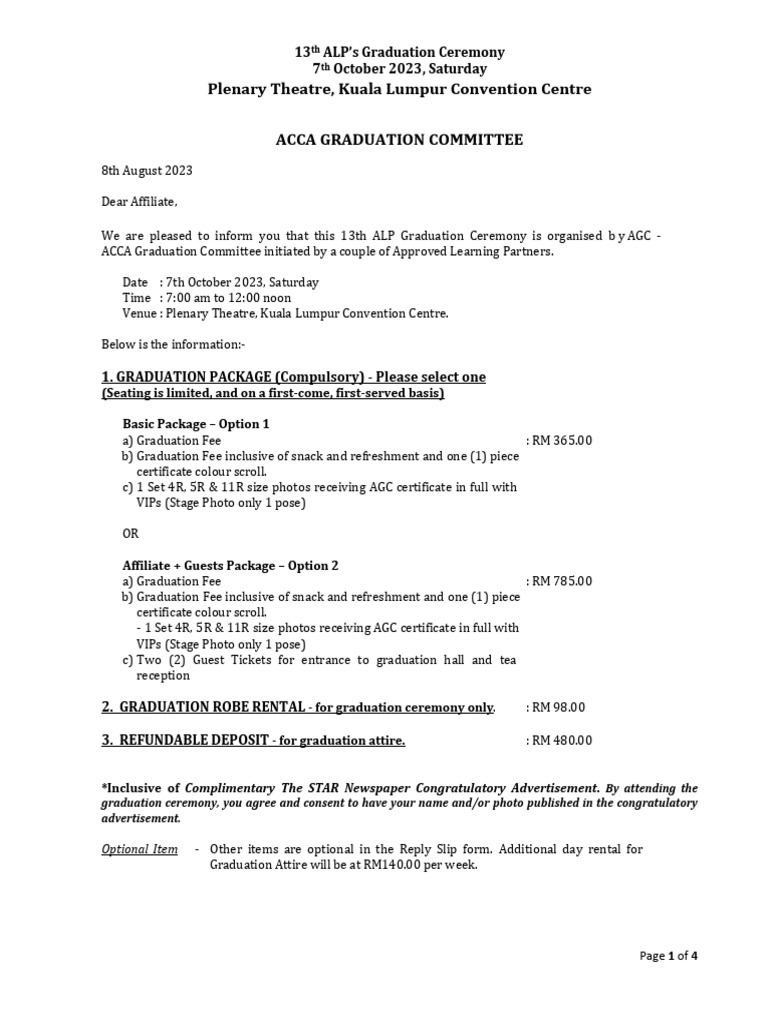 ACCA Graduation Ceremony 2023 Details | PDF
