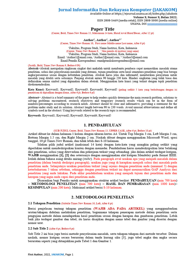 Panduan Penulisan Jurnal JAKAKOM | PDF | Komputer