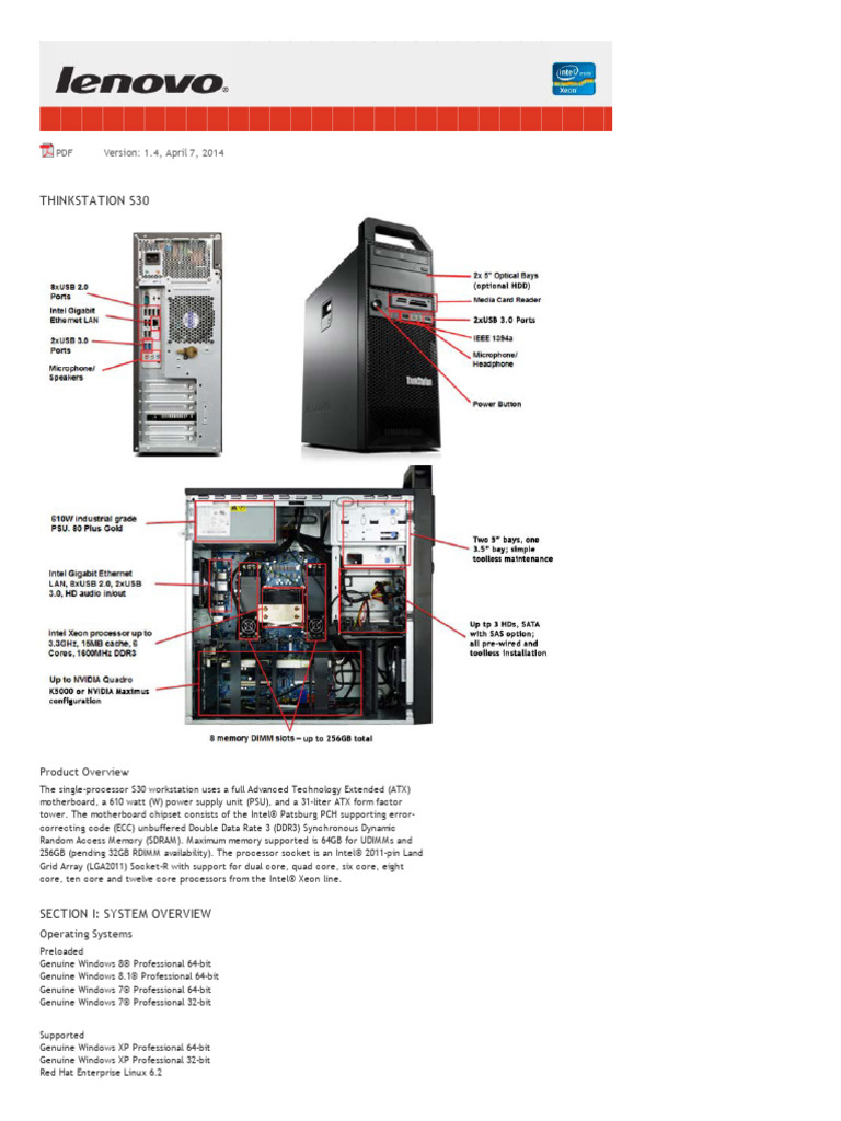 Lenovo Thinkstation s30 Datasheet | PDF