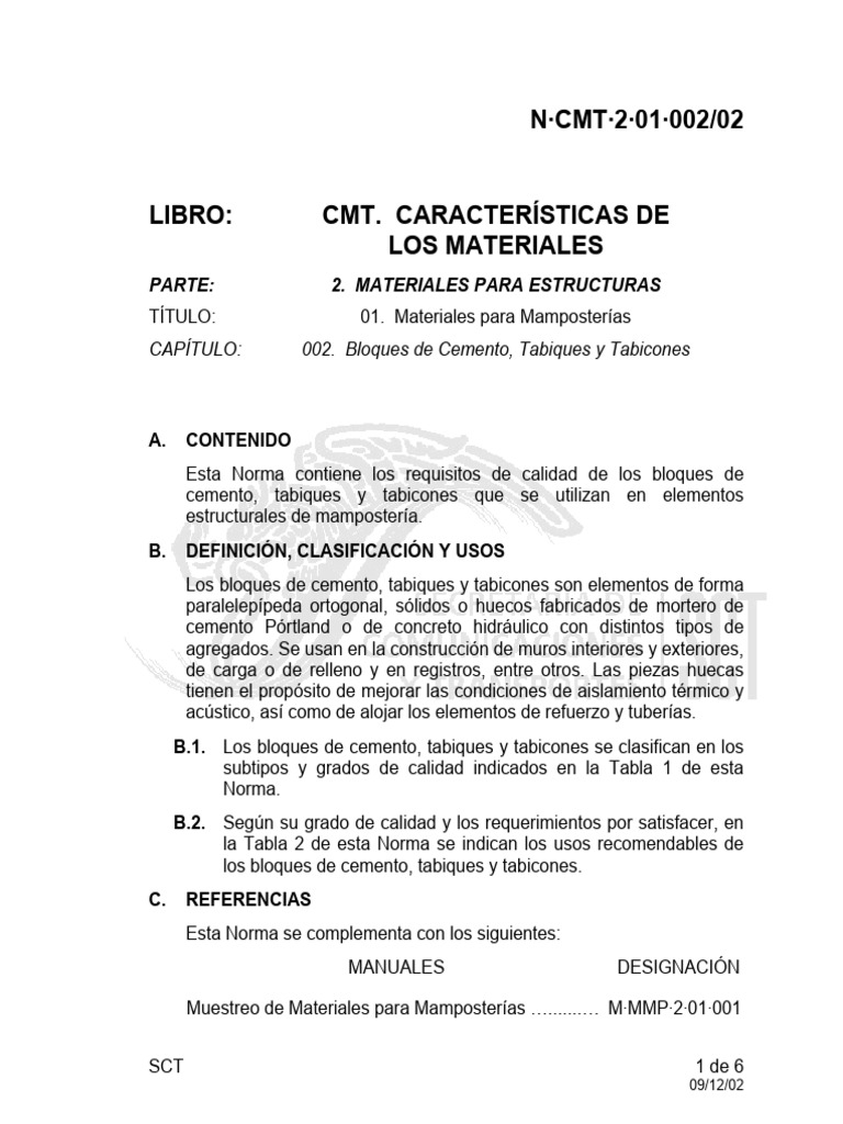 N-CMT-2-01-002-02 - Bloques de Cemento Tabiques y Tabicones | PDF | Tecnología