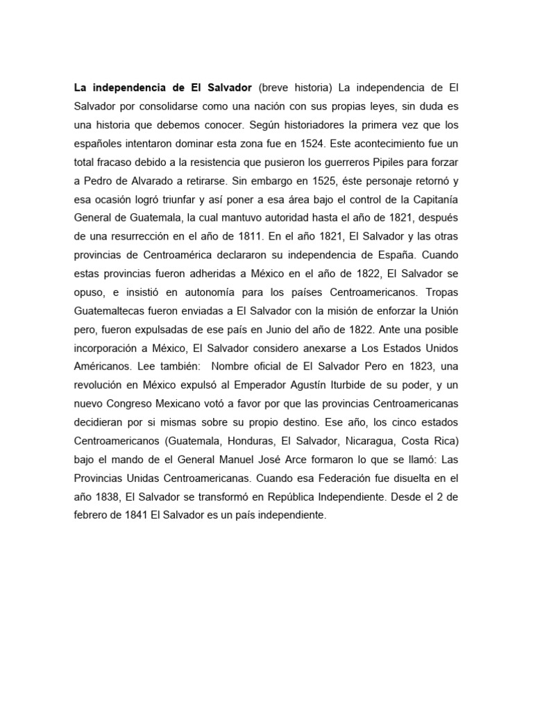 Historia de la independencia de El Salvador | PDF | Viajes y turismo ...