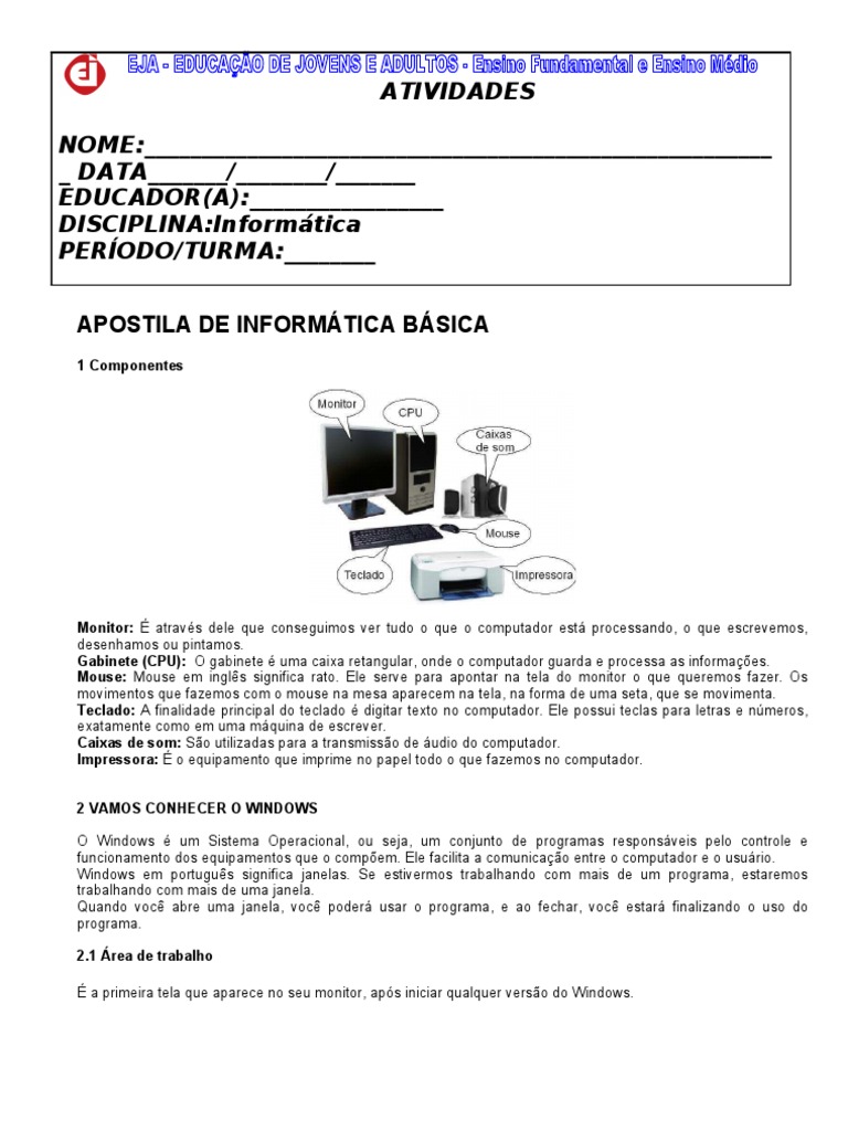 APOSTILA DE INFORMÁTICA BÁSICA | Janela (Computação) | Microsoft Windows