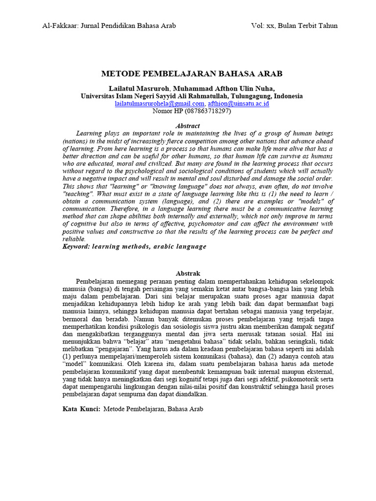 Metode Pembelajaran Bahasa Arab | PDF | Learning | Human Communication