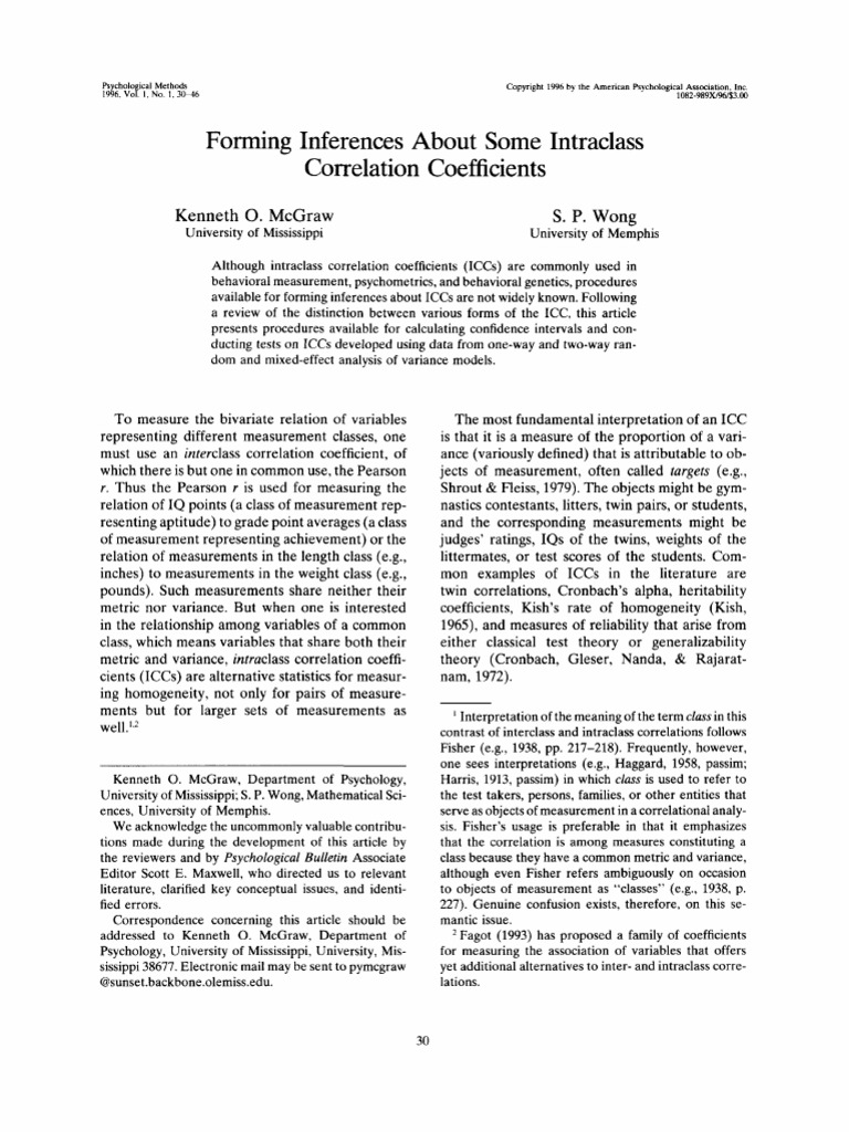 Forming Inferences About Some Intraclass Correlation Coefficients | PDF