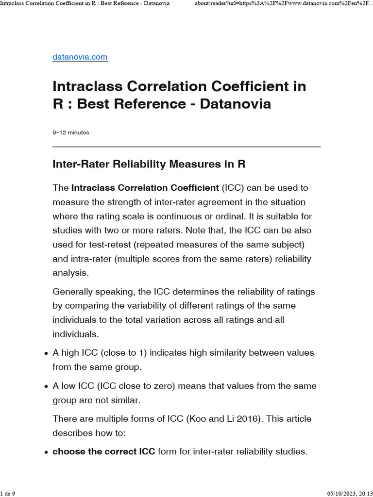 Intraclass Correlation Coefficient In R Best Reference Datanovia Pdf