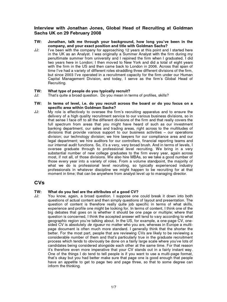 Goldman Sachs Interview | PDF