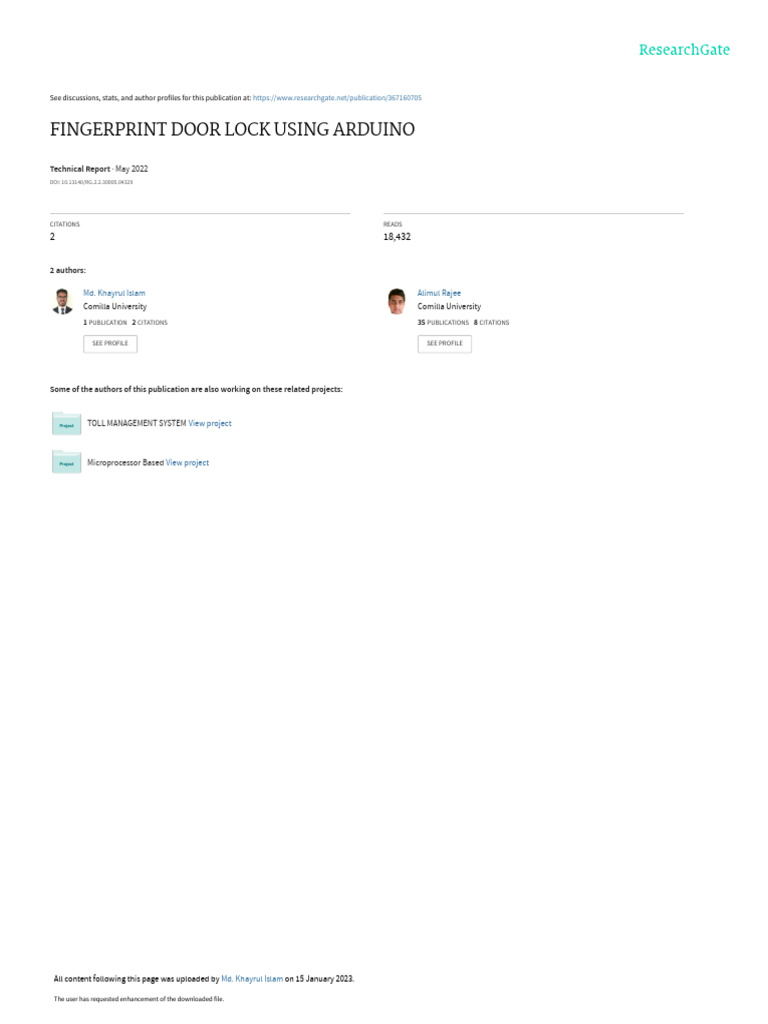 Fingerprint Door Lock Using Arduino: Technical Report | PDF | Fingerprint | Power Supply