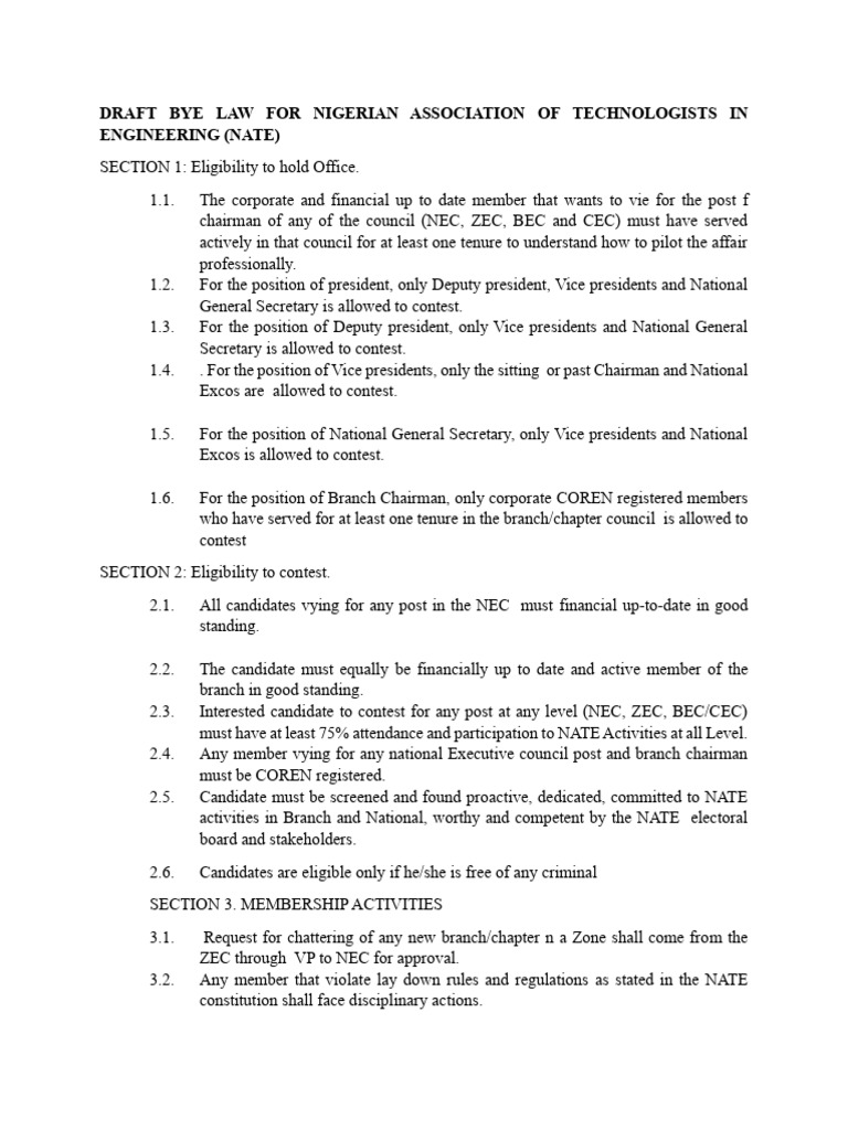 Draft NATE Bye Law | PDF