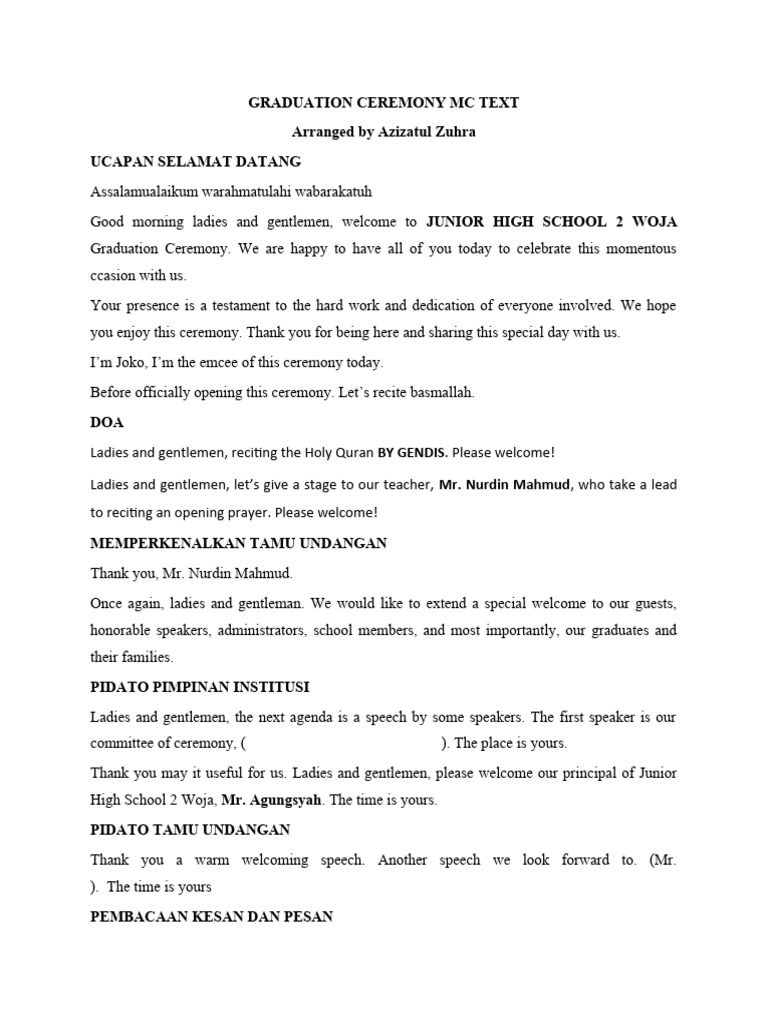 Graduation Ceremony MC Text | PDF