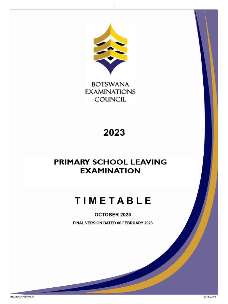 2023 PSLE TIMETABLE v1 - 06022023 | PDF
