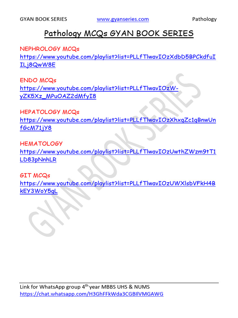 GYAN Pathology MCQs 4th Year MBBS | PDF