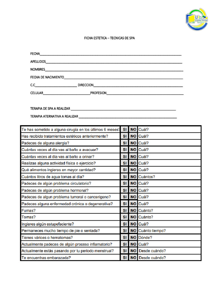 Ficha Estetica-Tecnicas de Spa | PDF