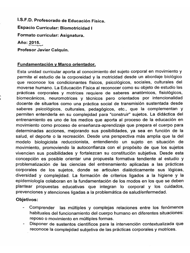 Biomotricidad I. Inicial Calquin | PDF