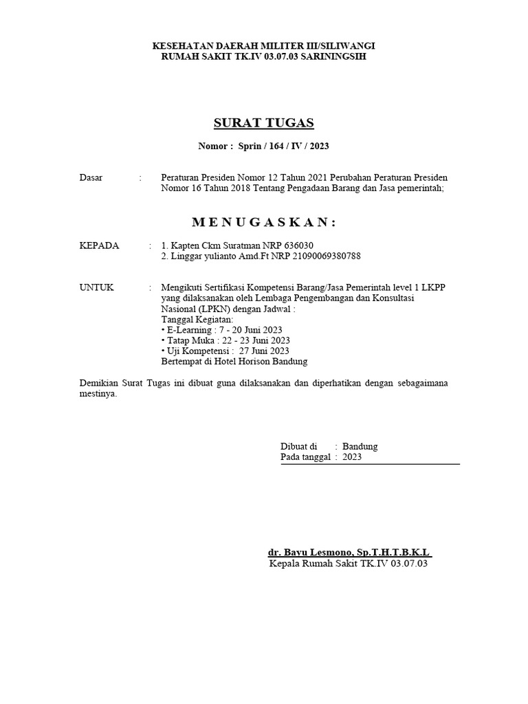 Draft Surat Tugas PBJ | PDF