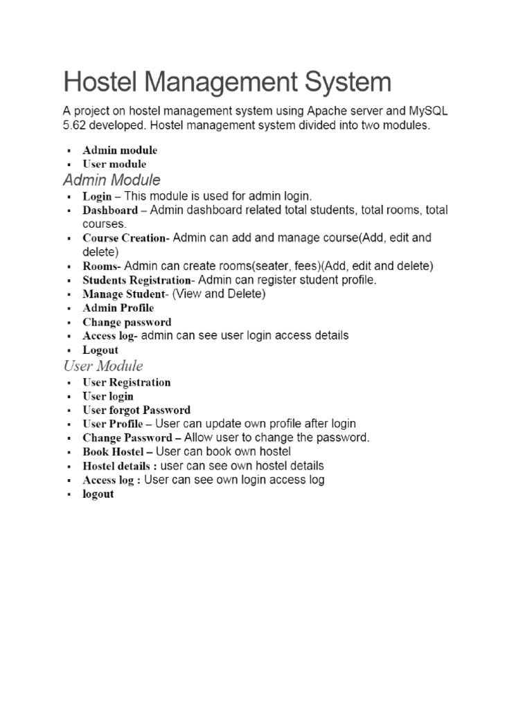 Hostel Management System | PDF