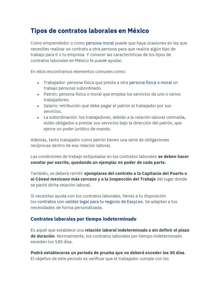 Tipos de Contratos Laborales en México | Descargar gratis PDF | Derecho ...